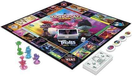Monopoly Junior DreamWorks Trolls World Tour Board Game for Kids Ages 5 ...